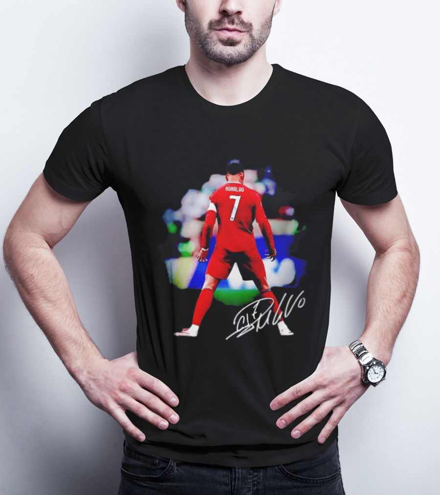 Ronaldo Number 7 Portugal National Team Jersey Photographic Arts With Autograph T-Shirt