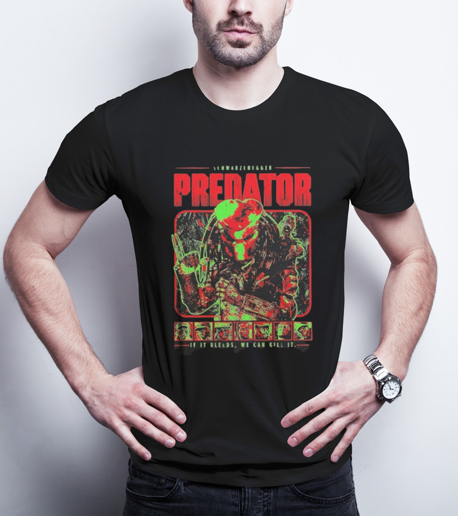 Schwarzenegger Predator If It Bleeds We Can Kill It Retro Movie T-Shirt