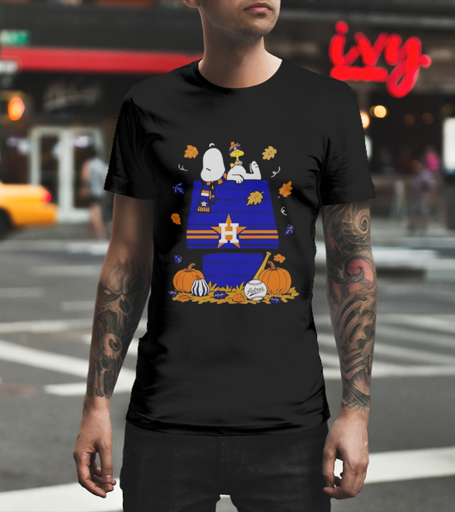 Snoopy Woodstock Houston Astros Fall Baseball Halloween Pumpkins T-Shirt