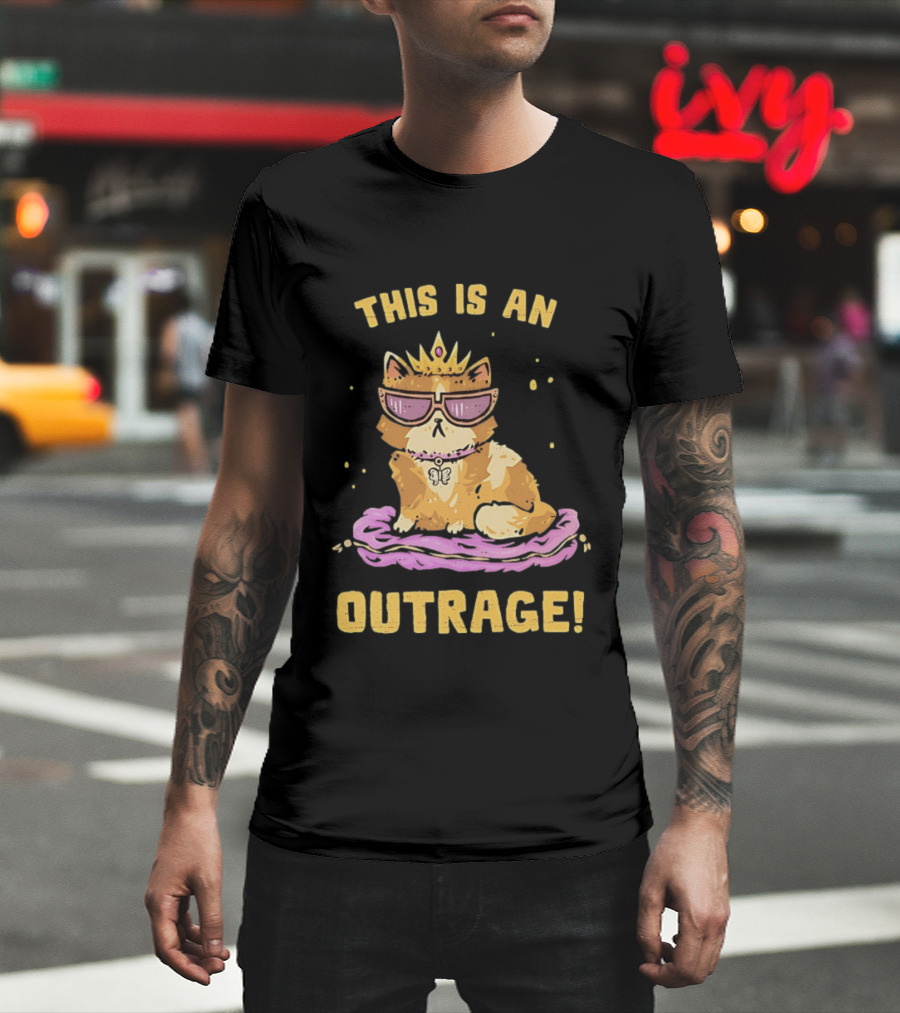 This Is An Outrage Cat With Crown Sunglasses And Butterfly Necklace T-Shirt