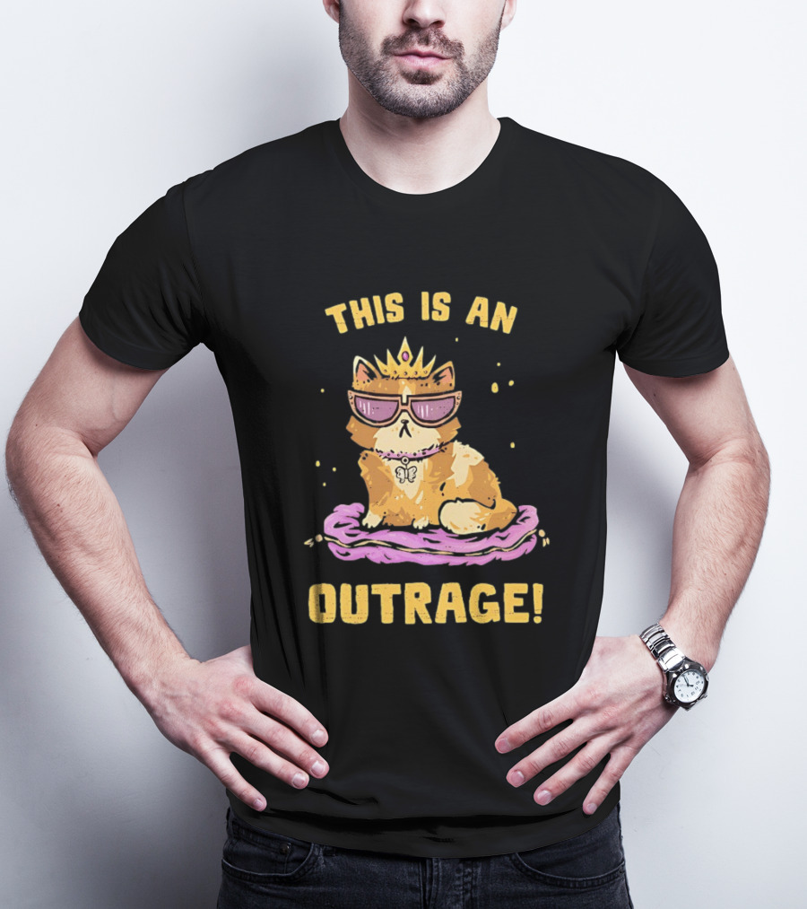 This Is An Outrage Cat With Crown Sunglasses And Butterfly Necklace T-Shirt