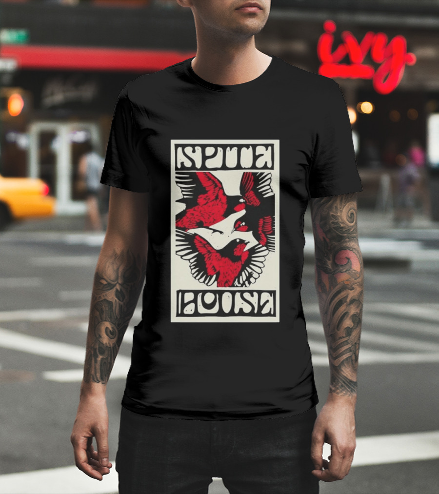 Spite House Bird Artwork With Bold Red And Black T-Shirt