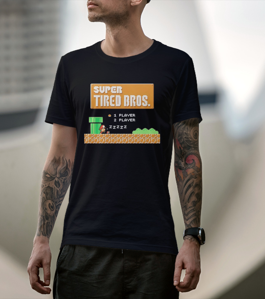 Super Tired Bros Sleepy ZZZZZ Mario 1 Player 2 Player T-Shirt