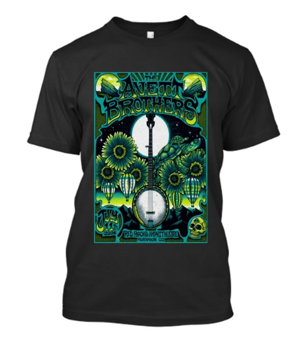 The Avett Brothers Red Rocks Amphitheatre July 11 2026 Morrison CO Banjo Sunflowers Hot Air Balloons Turtles Skulls T-Shirt