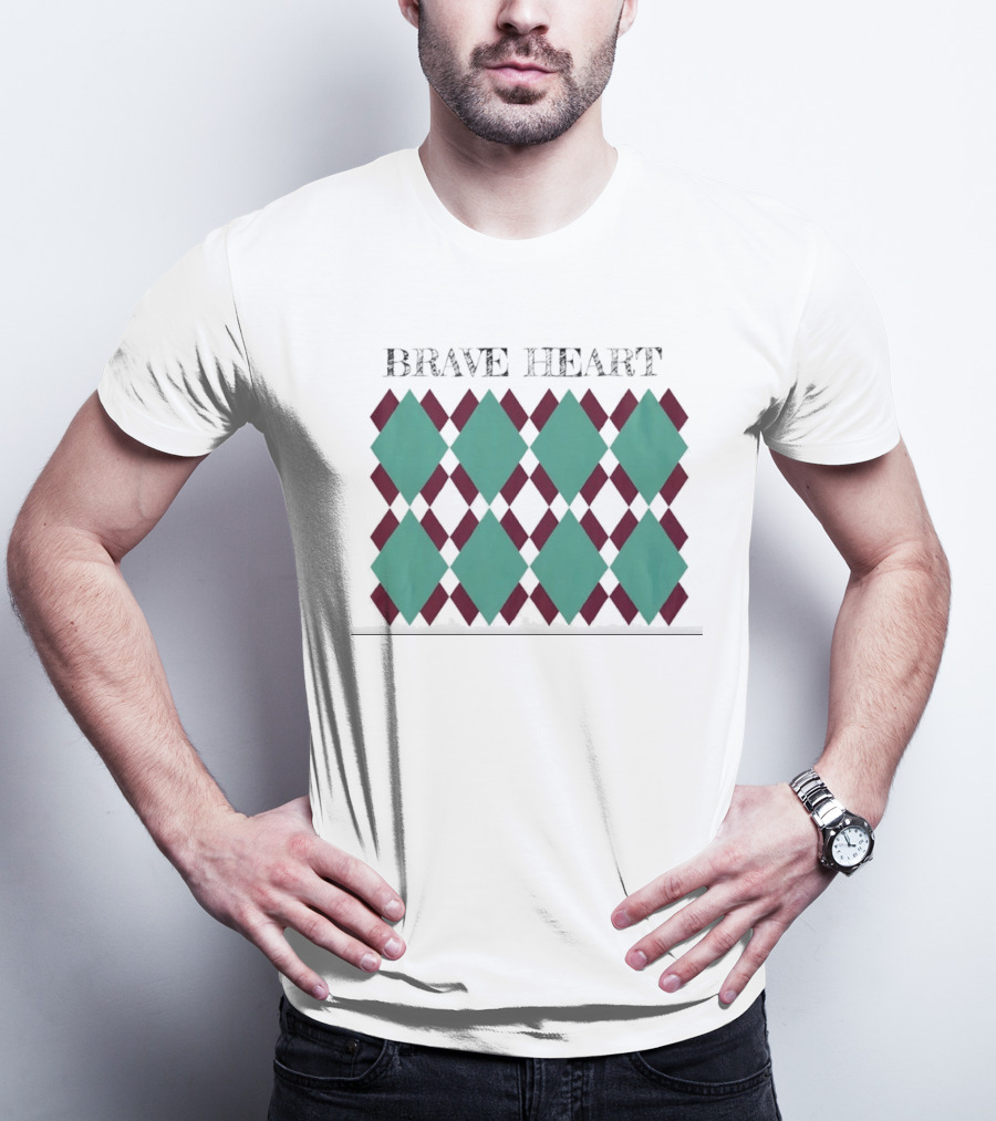 BRAVE HEART Argyle Pattern Teal Burgundy Diamonds T-Shirt
