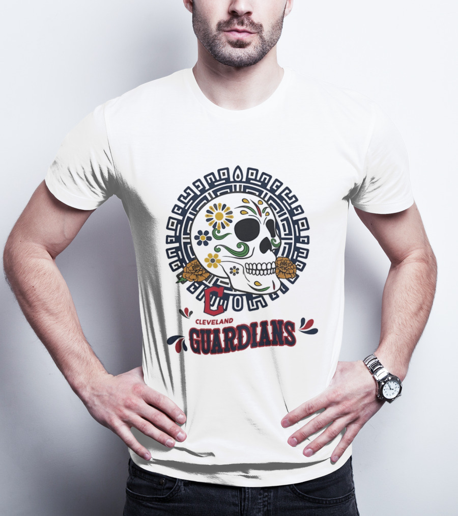Cleveland Guardians Sugar Skull Day Of The Dead Floral Motif T-Shirt