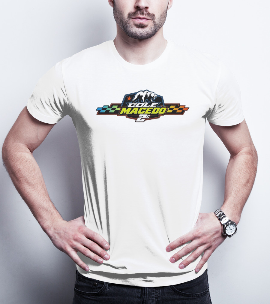 Cole Macedo 2C Racing Bear Emblem With Checkered Flags And Star T-Shirt