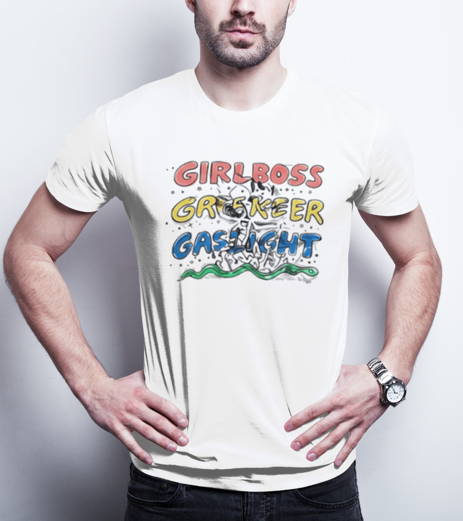 Girlboss Gatekeep Gaslight Meme With Colorful Text And Snake Motif T-Shirt