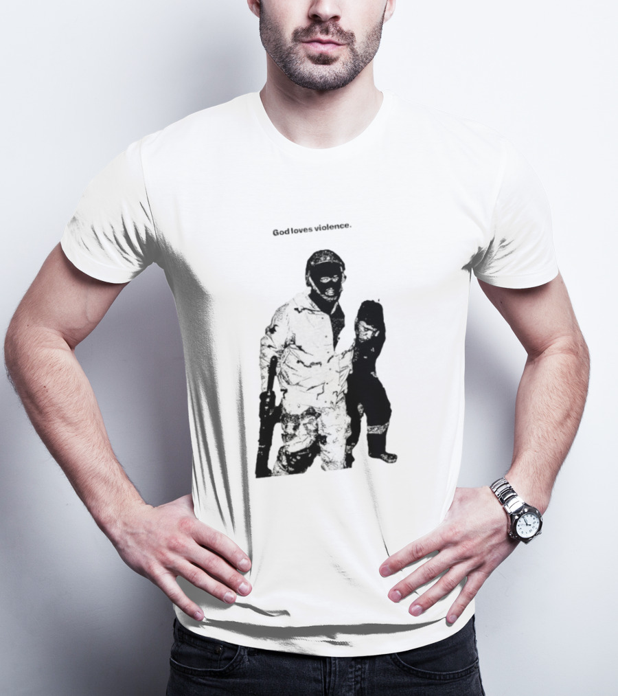 God Loves Violence Edgy Provocative Soldier And Child T-Shirt