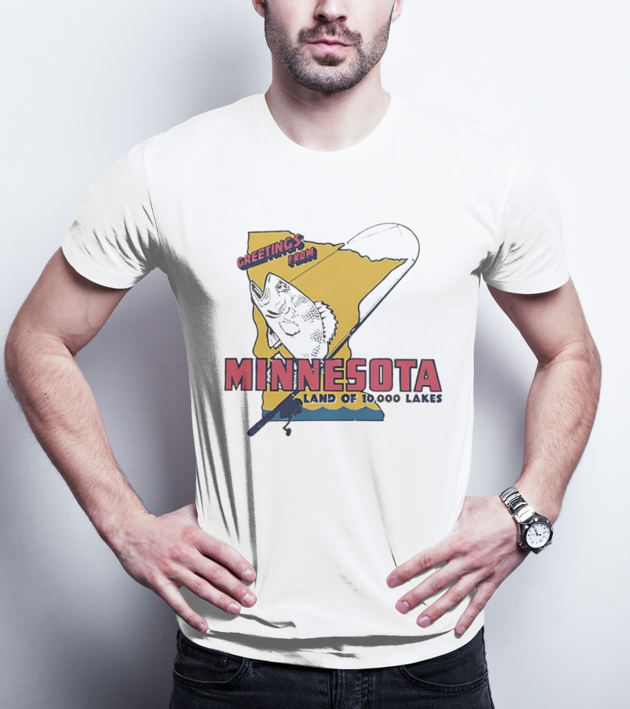 Greetings From Minnesota Land Of 10000 Lakes Fishing Map T-Shirt
