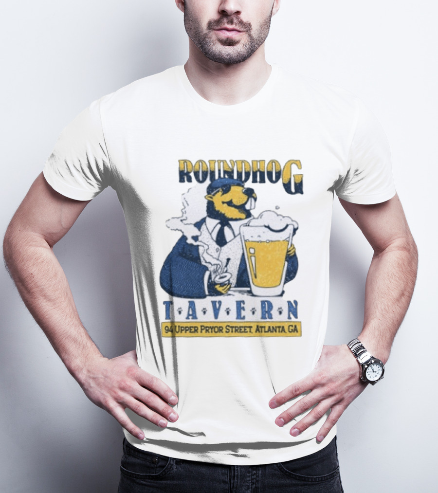 Groundhog Tavern 94 Upper Pryor Street Atlanta GA Vintage Style Beer And Smoke T-Shirt