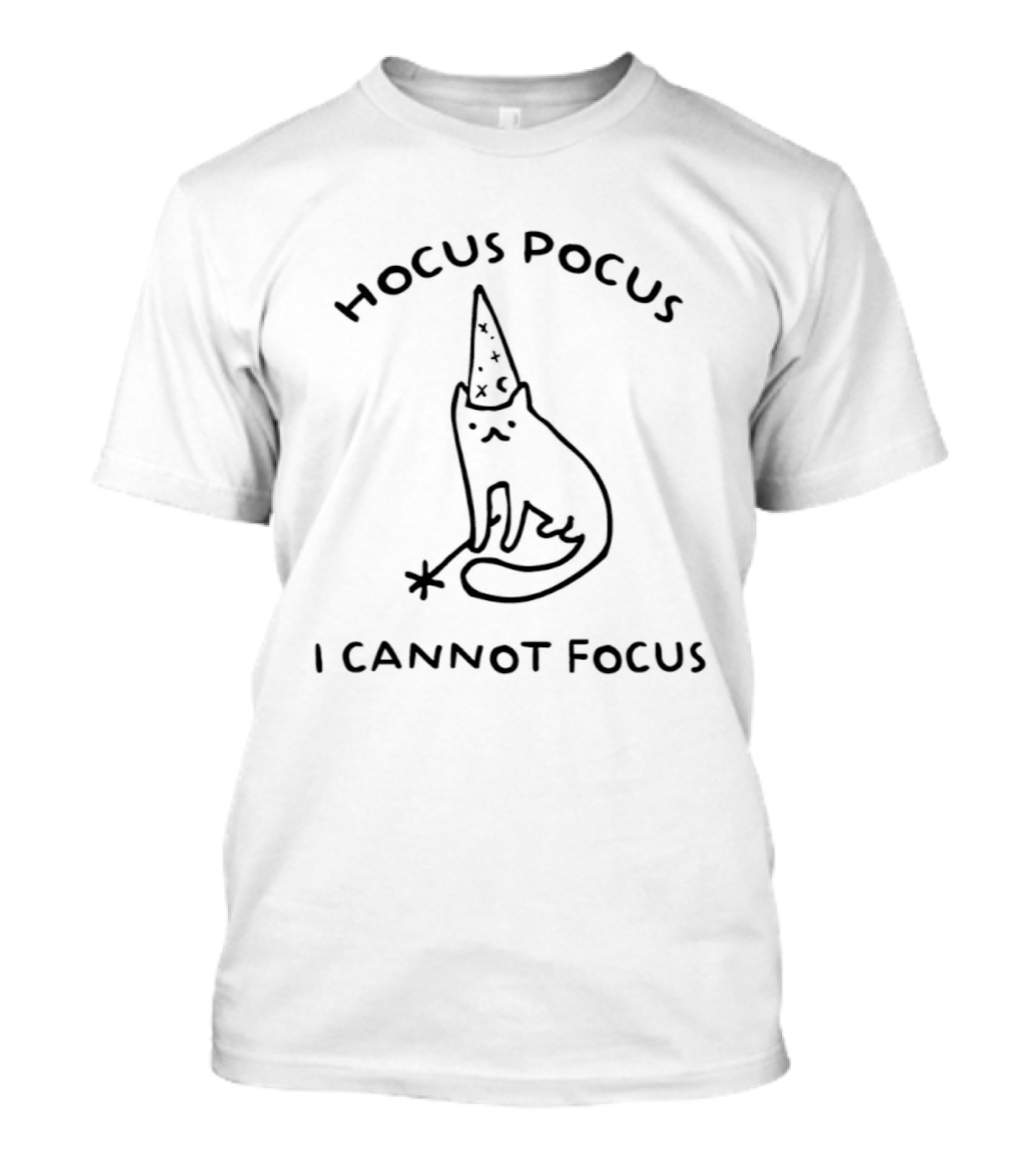 Hocus Pocus I Cannot Focus Cat ADHD Humor Magic Wand Wizard Hat T-Shirt