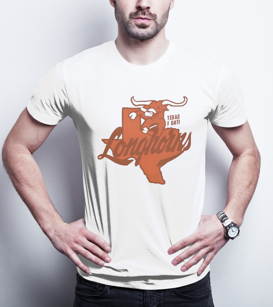Texas Longhorns Bull Head Texas State Shape Texas Fight Football T-Shirt