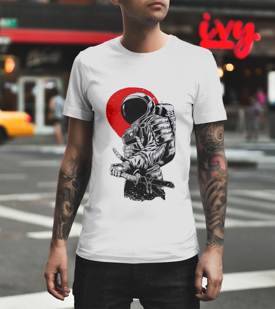 Astronaut Samurai Katana Sword Red Rising Sun T-Shirt