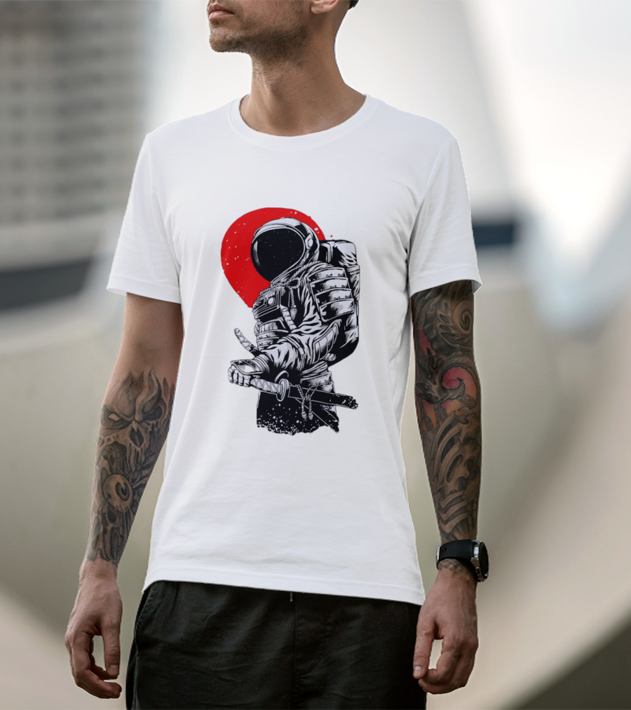 Astronaut Samurai Katana Sword Red Rising Sun T-Shirt