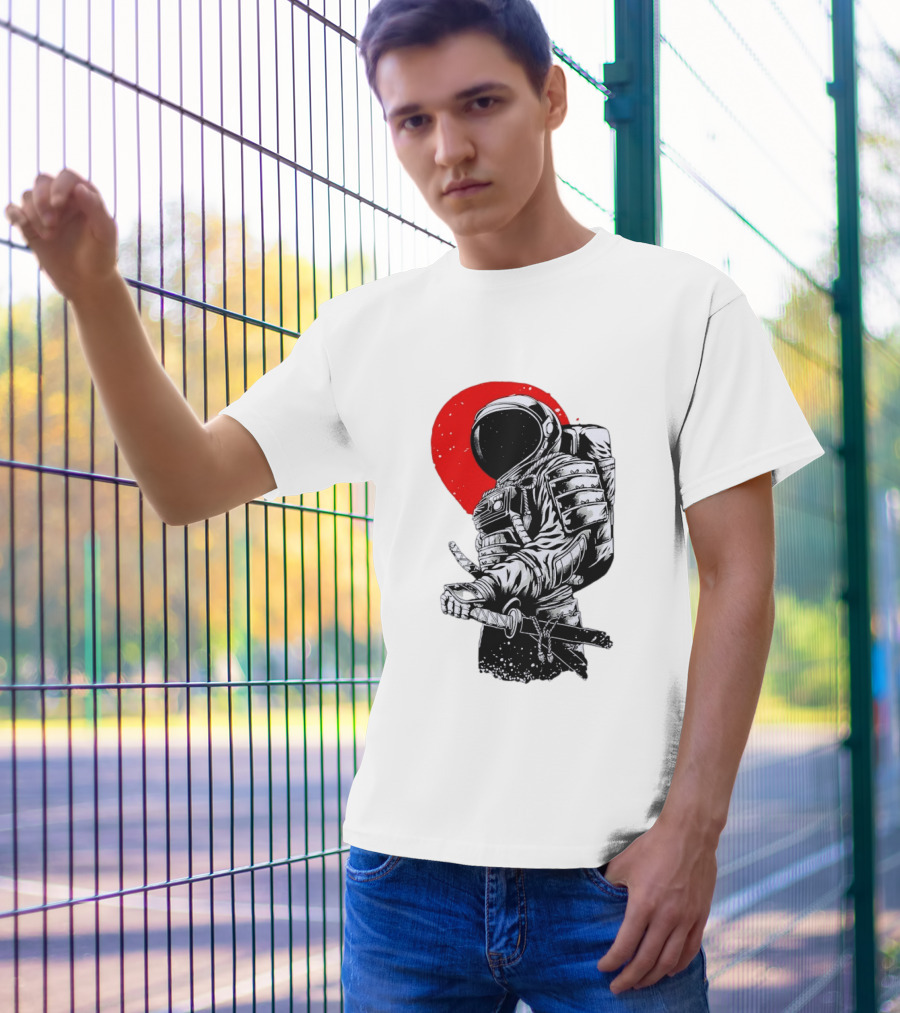 Astronaut Samurai Katana Sword Red Rising Sun T-Shirt