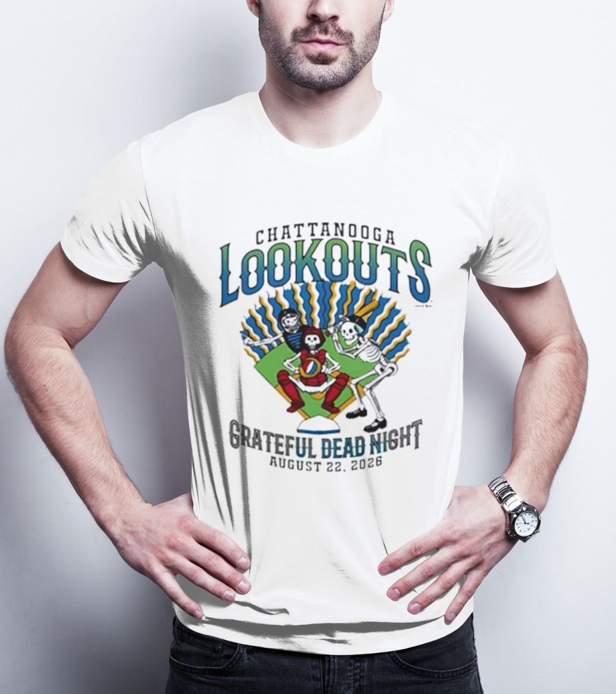 Chattanooga Lookouts Grateful Dead Night August 22 2026 Skeleton Baseball T-Shirt