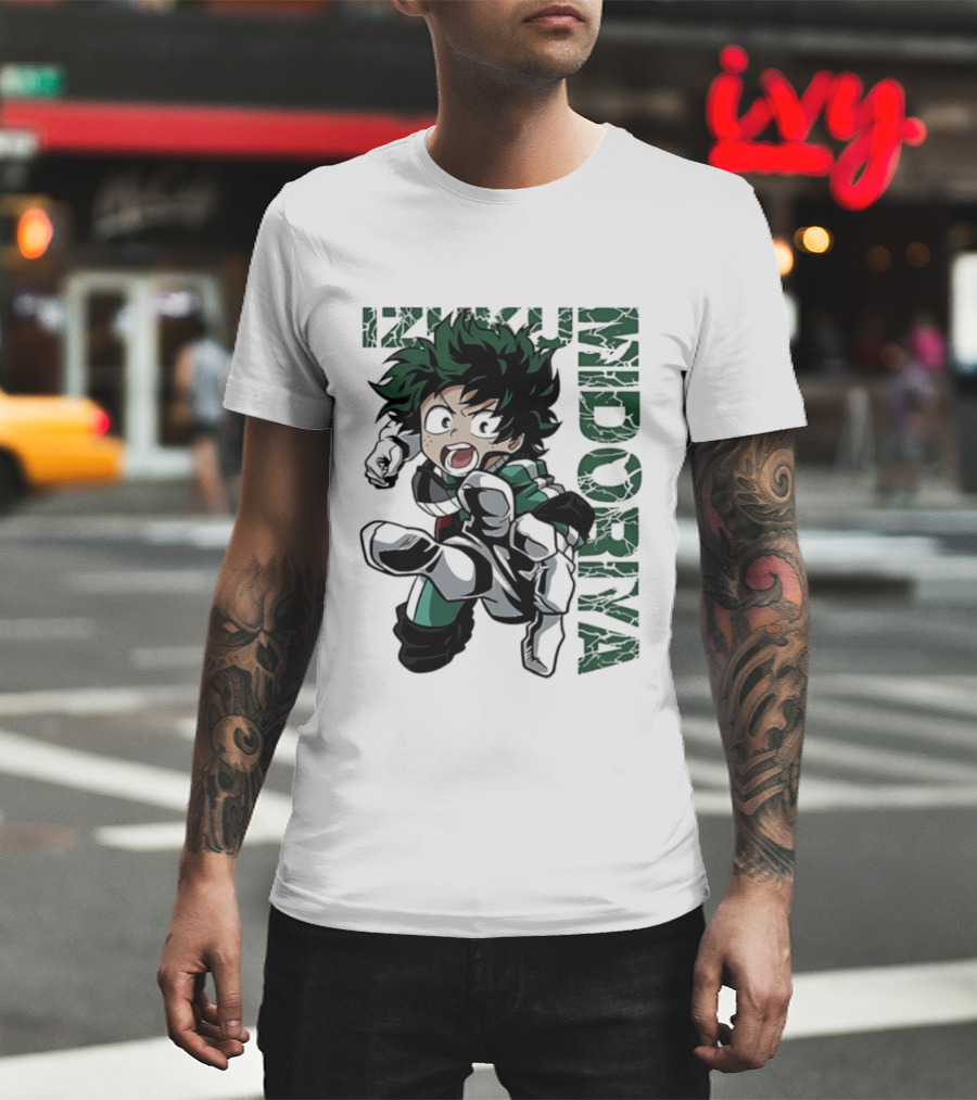 Izuku Midoriya Action Pose Green Hero Costume Anime T-Shirt