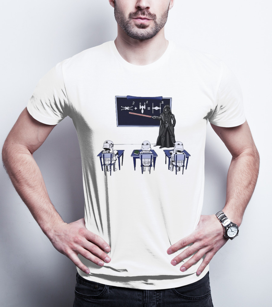 Darth Vader Teaching TIE Fighter Math To Stormtroopers Classroom Cartoon T-Shirt