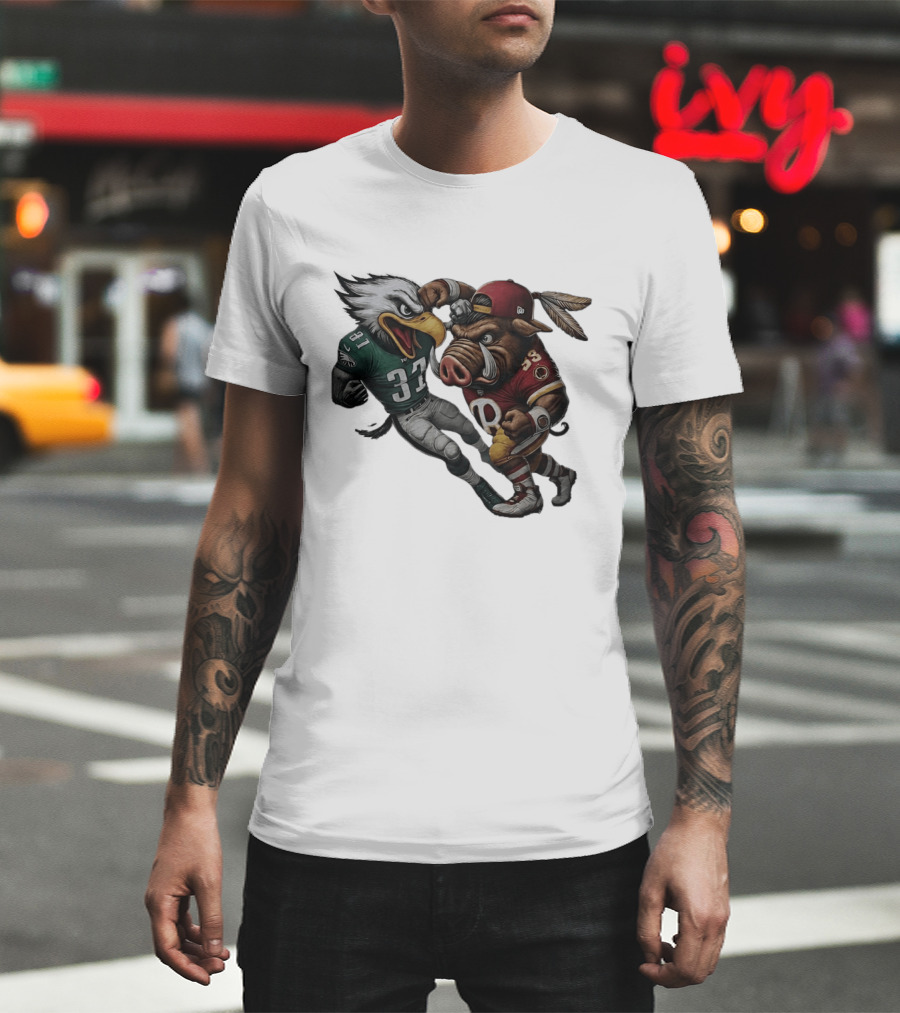 Eagles Versus Redskins Fight Cartoon NFL Rivalry T-Shirt