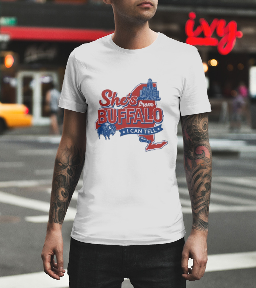 She's From Buffalo I Can Tell New York Skyline Map Bison T-Shirt