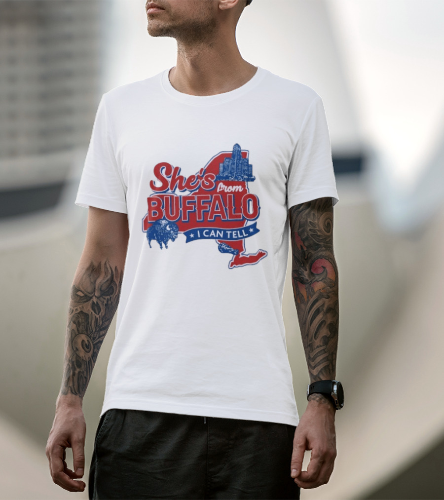 She's From Buffalo I Can Tell New York Skyline Map Bison T-Shirt