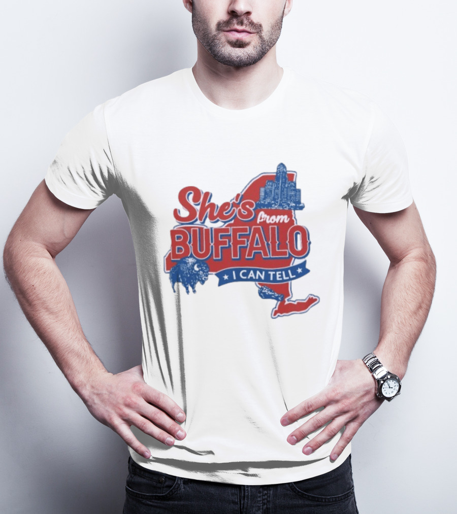 She's From Buffalo I Can Tell New York Skyline Map Bison T-Shirt