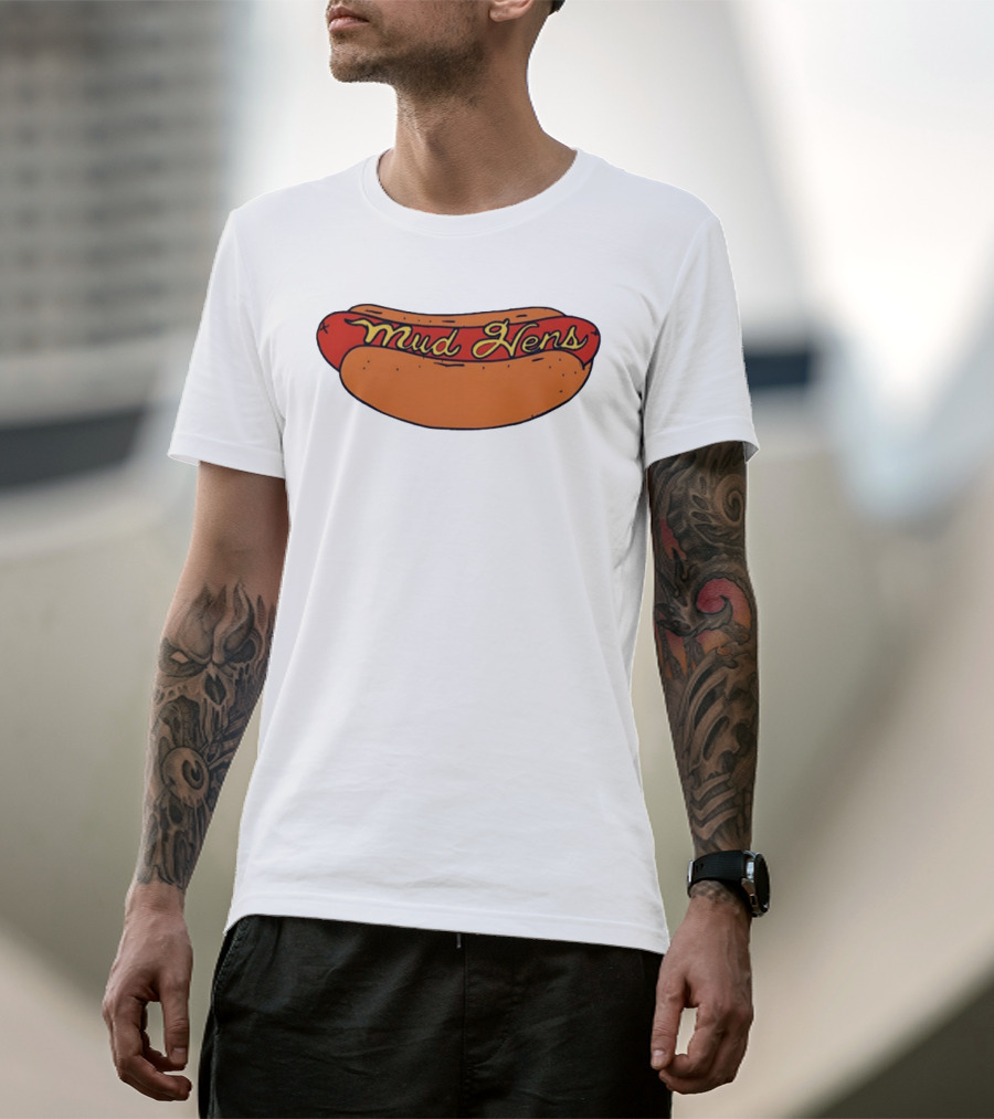 Mud Hens Cursive Lettering Footlong Hot Dog Baseball Team T-Shirt