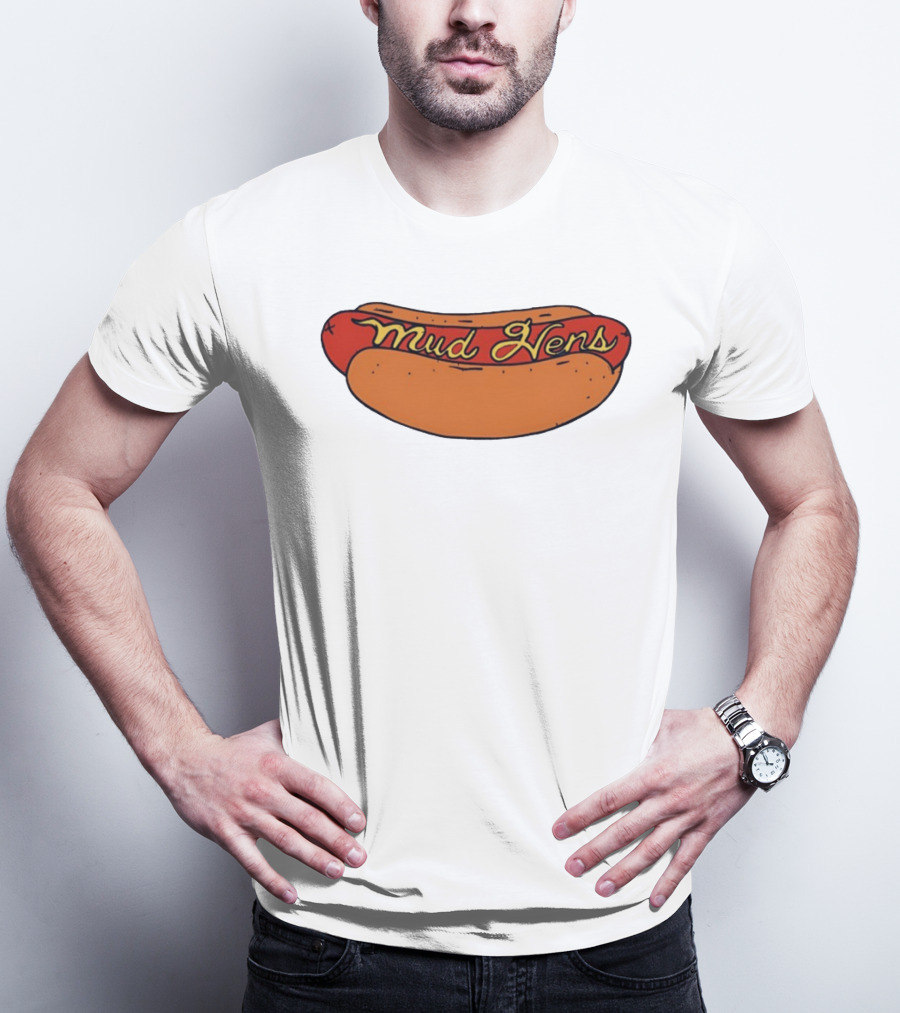 Mud Hens Cursive Lettering Footlong Hot Dog Baseball Team T-Shirt