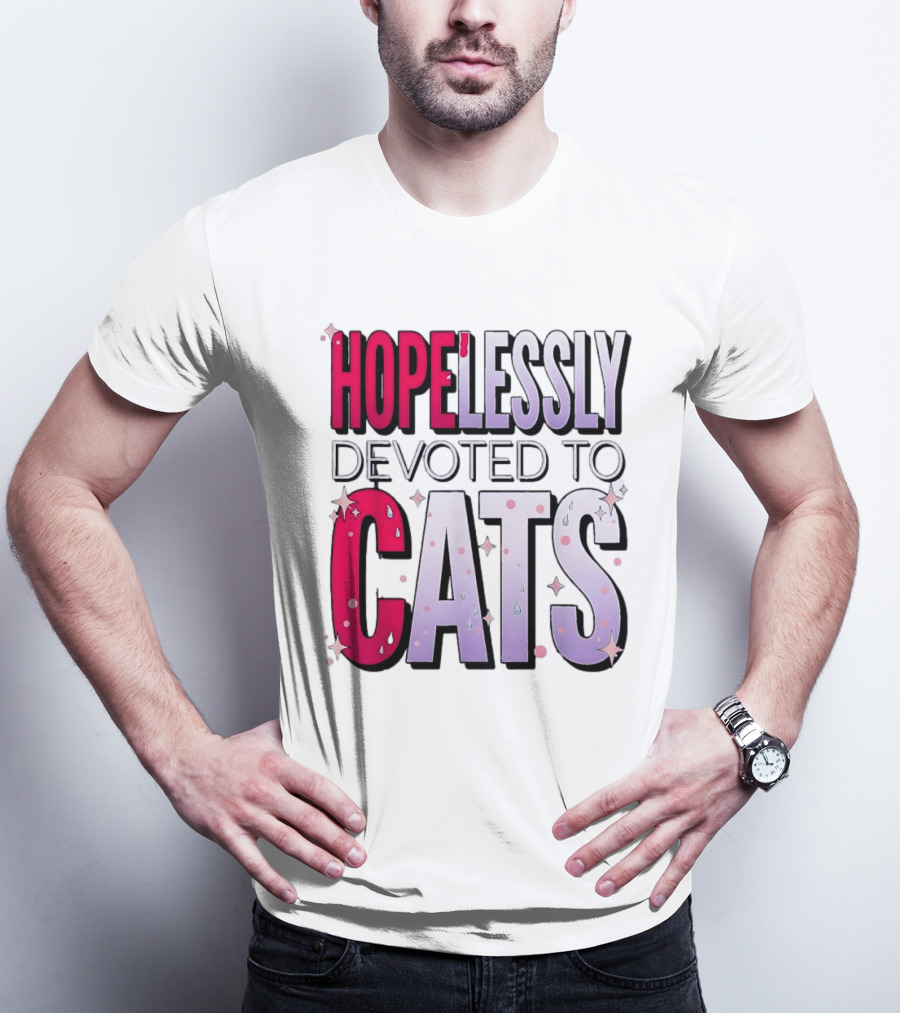 Hopelessly Devoted To Cats Glitter Sparkle T-Shirt