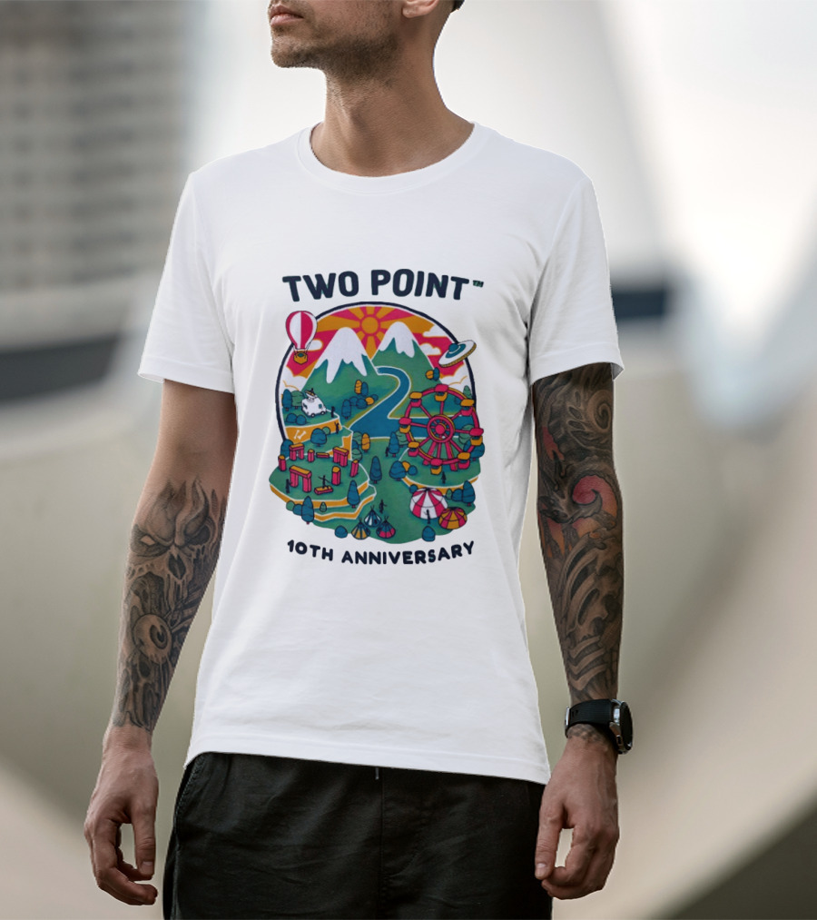 Two Point 10th Anniversary Scenic Mountain Adventure With UFO And Hot Air Balloon T-Shirt