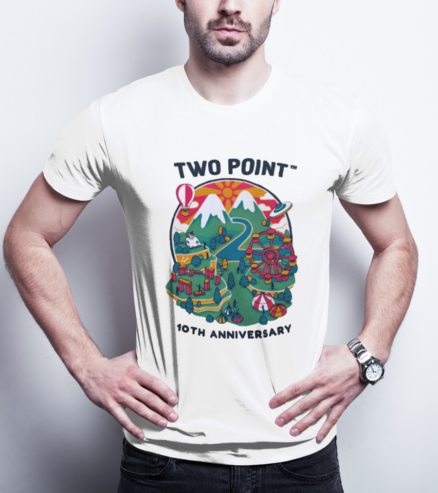 Two Point 10th Anniversary Scenic Mountain Adventure With UFO And Hot Air Balloon T-Shirt
