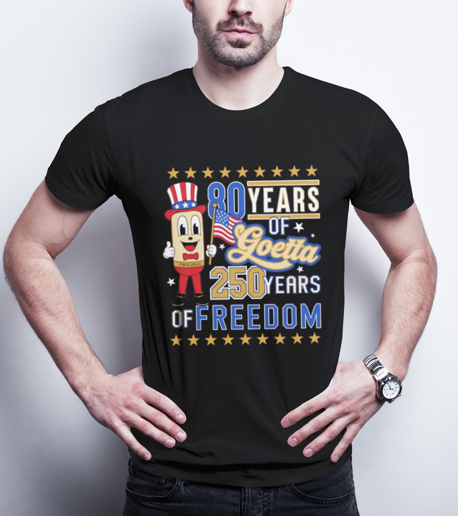 80 Years Of Goetta 250 Years Of Freedom Uncle Sam Bear Holding American Flag T-Shirt