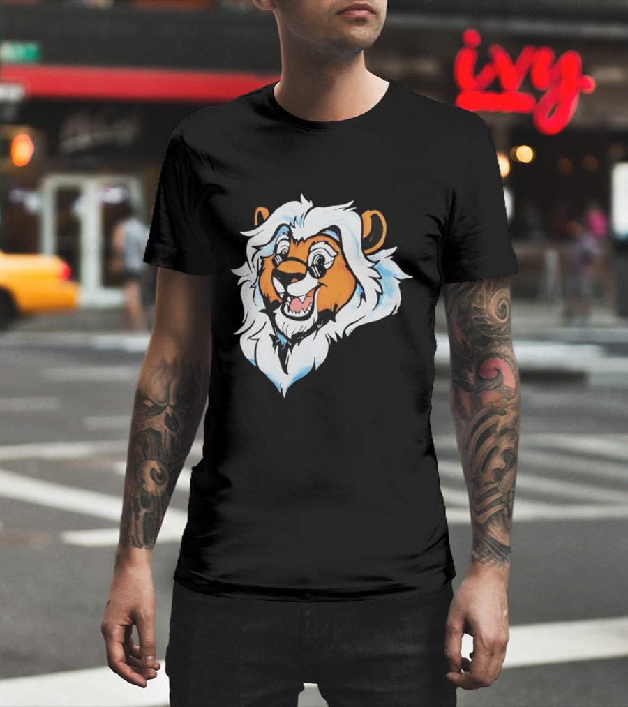 Cartoon Lion Head With Sunglasses And White Mane T-Shirt