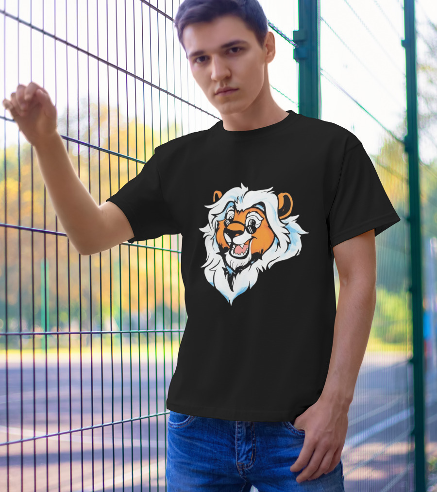 Cartoon Lion Head With Sunglasses And White Mane T-Shirt
