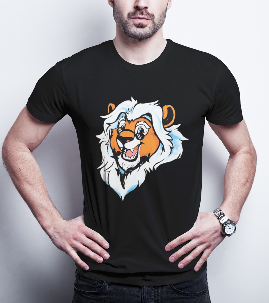 Cartoon Lion Head With Sunglasses And White Mane T-Shirt