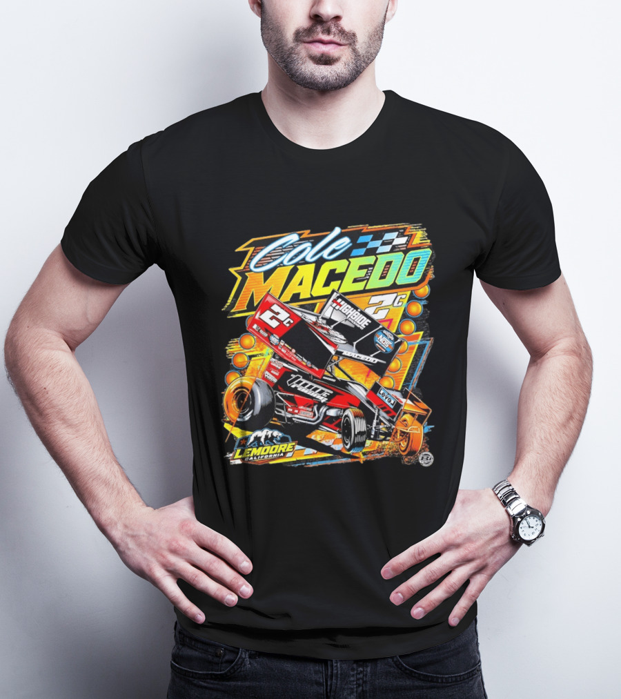 Cole Macedo 2C Racing Lemoore California Sprint Car Checkered Flag NOS Highside T-Shirt