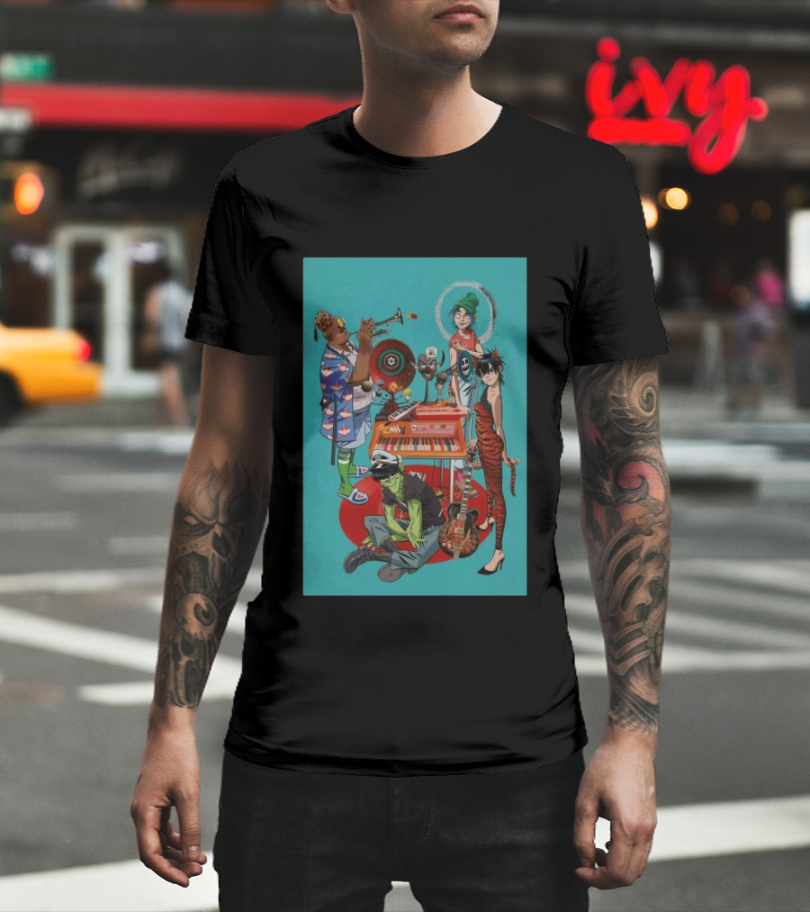 GORILLAZ Songmachine Album Art Characters And Instruments T-Shirt