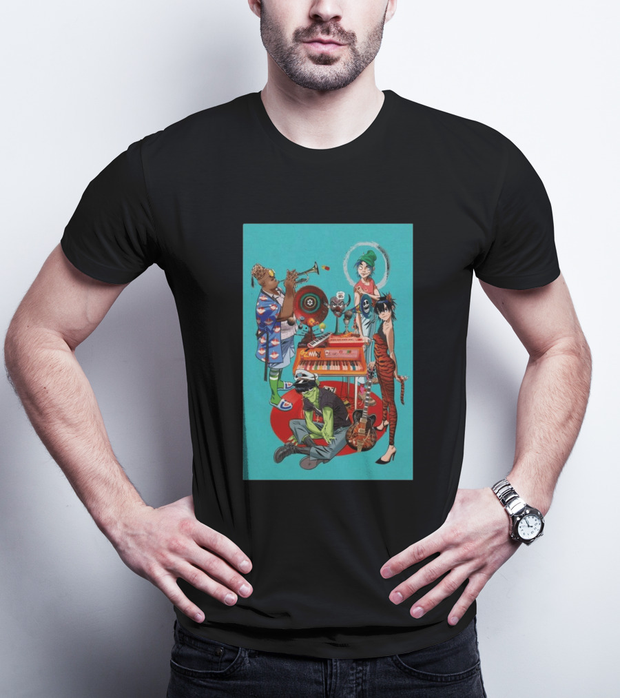 GORILLAZ Songmachine Album Art Characters And Instruments T-Shirt