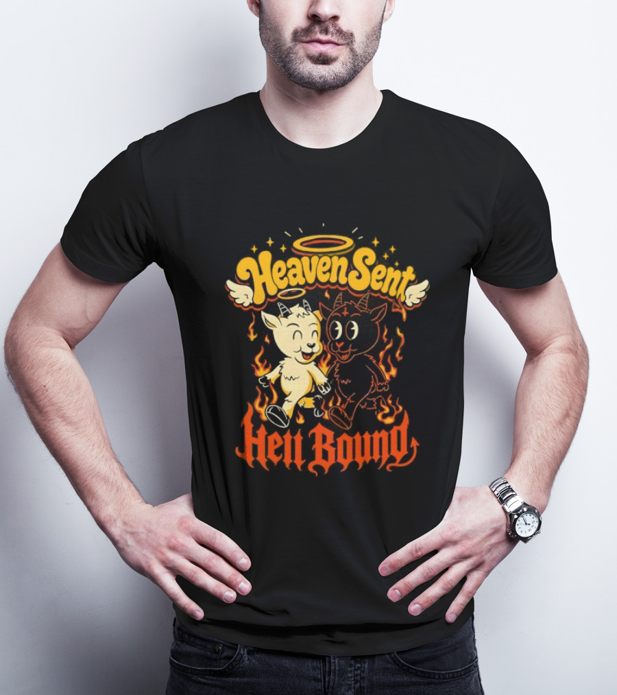 Heaven Sent Hell Bound Goats Fire Halo Wings T-Shirt