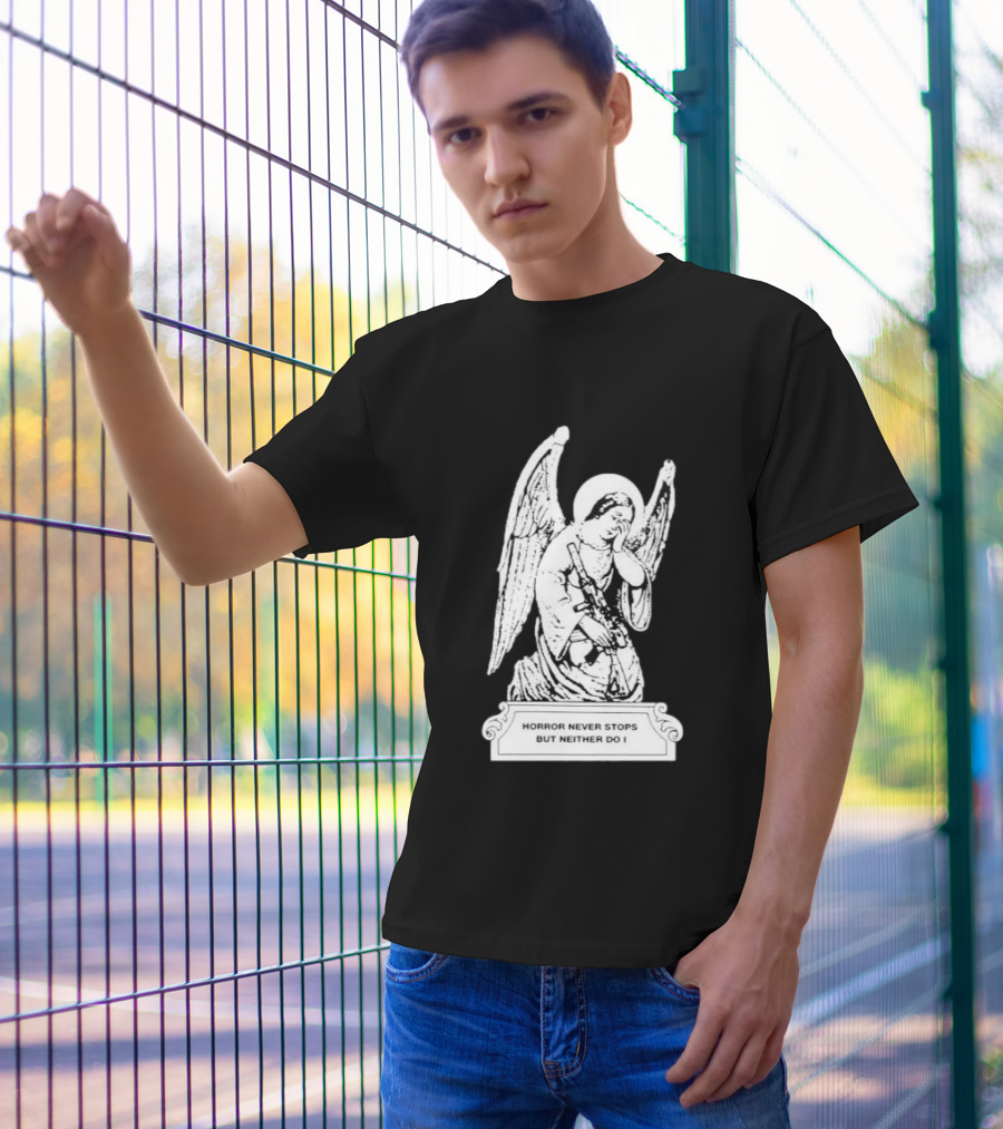 Horror Never Stops Angel With Rifle Resilience T-Shirt