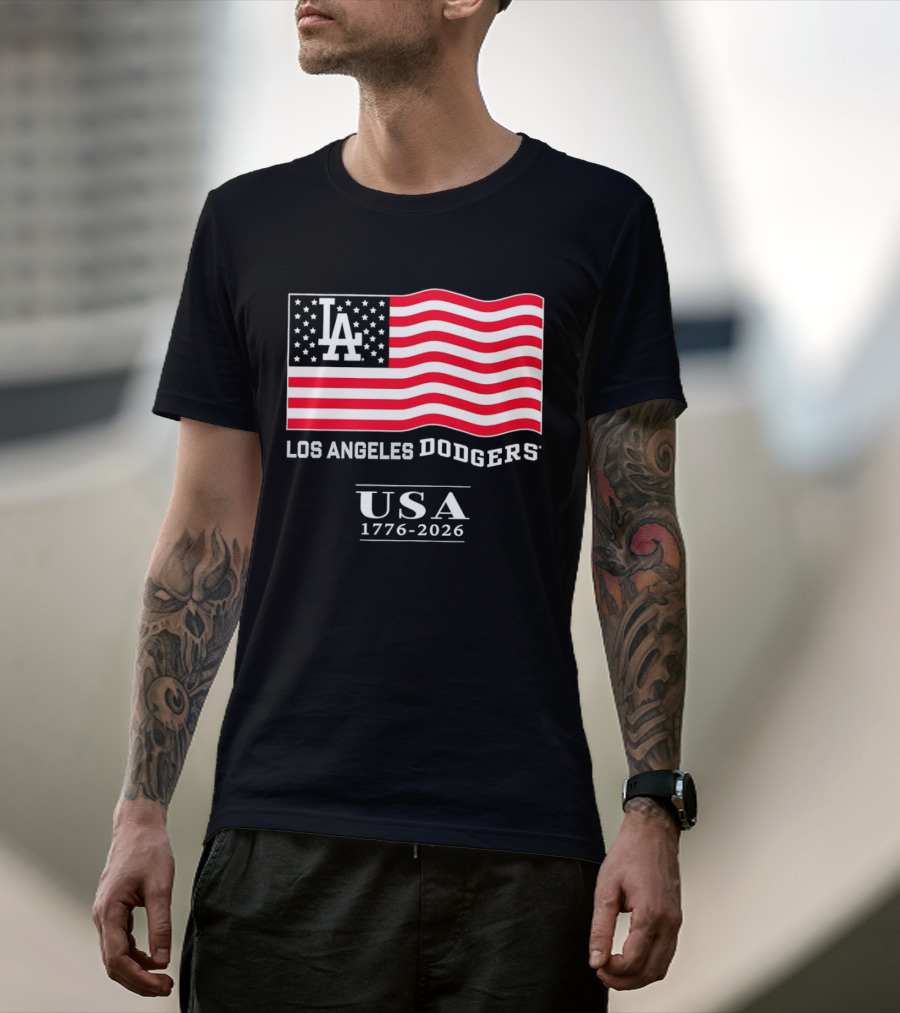 Los Angeles Dodgers USA Flag 1776 2026 T-Shirt