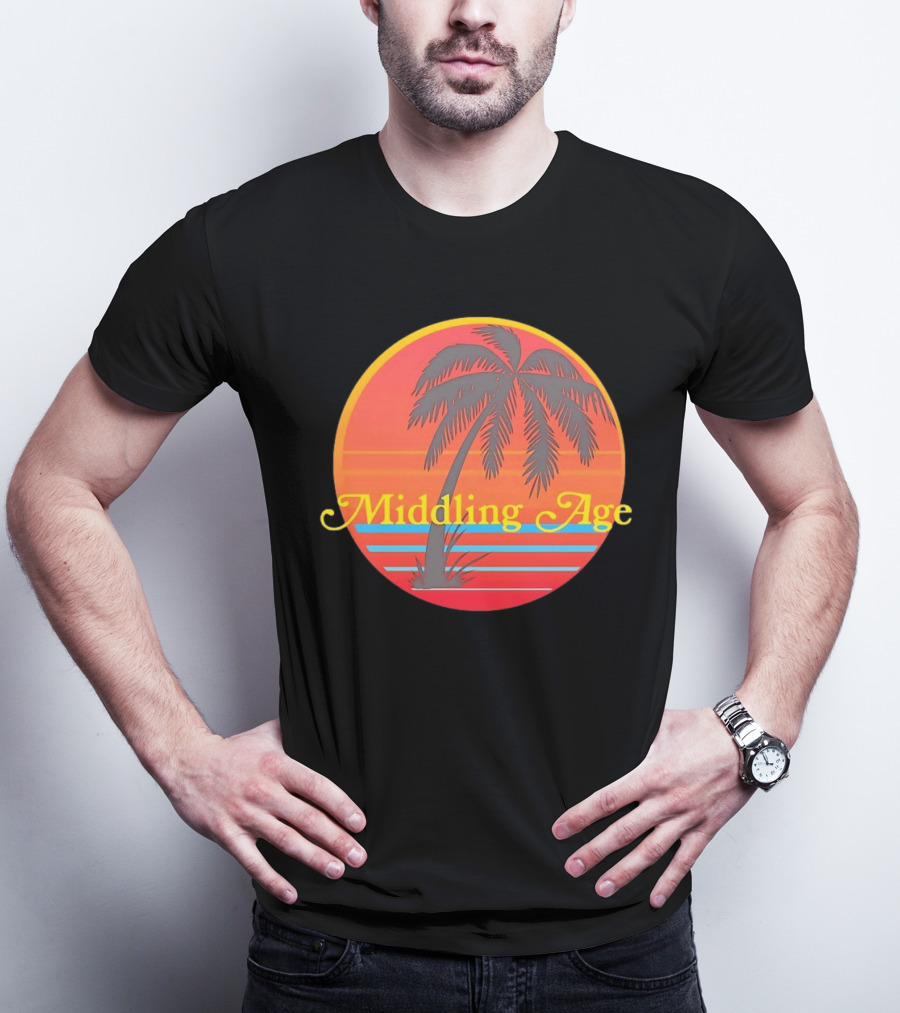 Middling Age Sunset Gradient Palm Tree Tropical T-Shirt