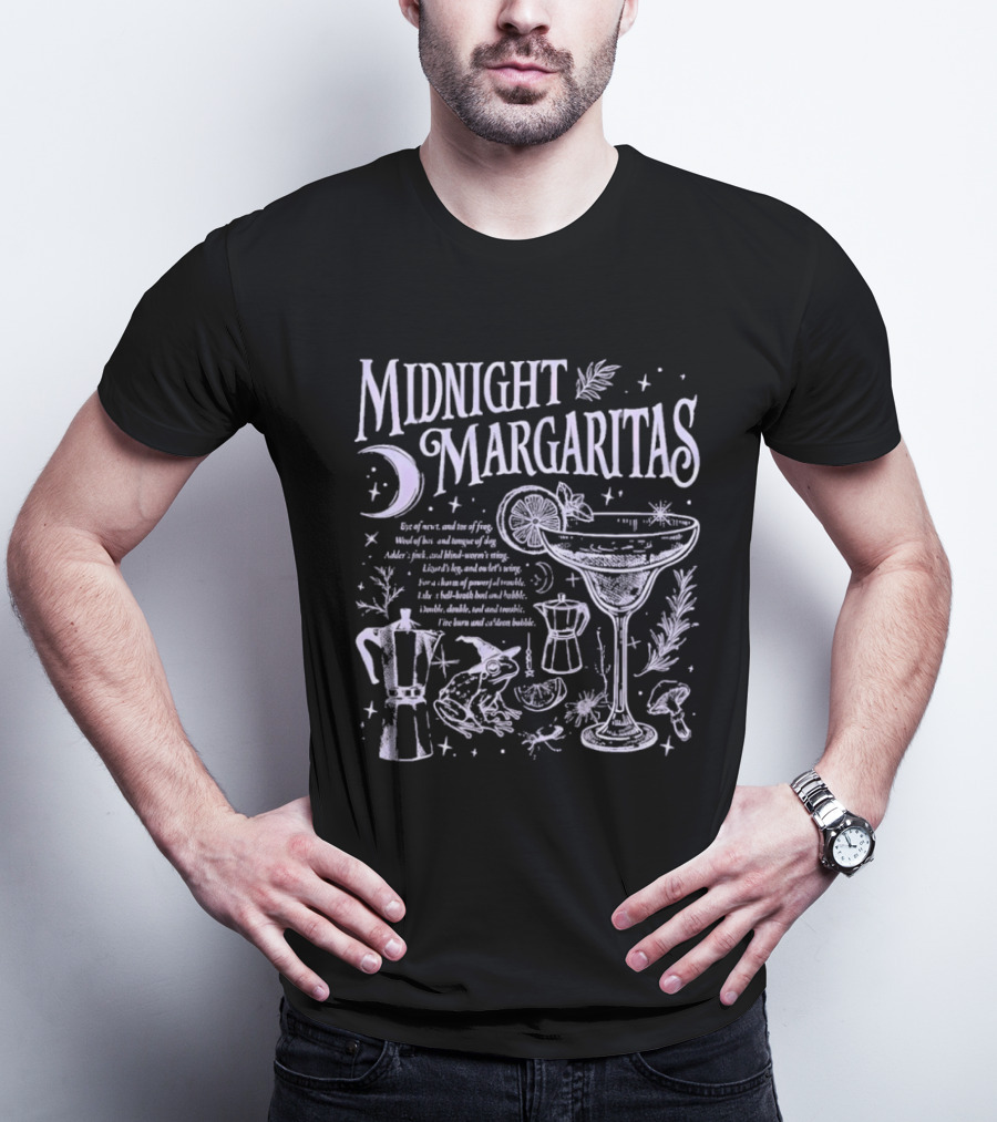 Midnight Margaritas Moon And Witchy Spooky Season Cauldron T-Shirt