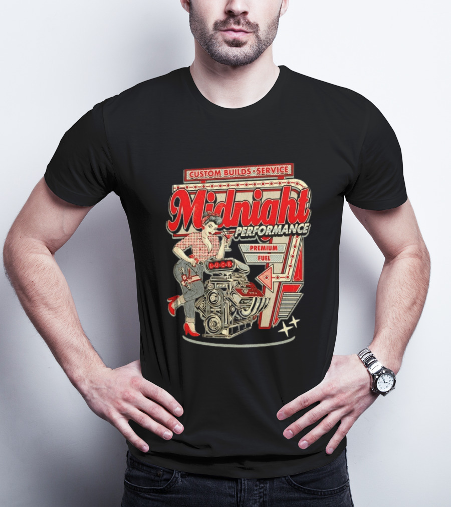 Midnight Performance Custom Builds Service Premium Fuel Retro Pin Up T-Shirt