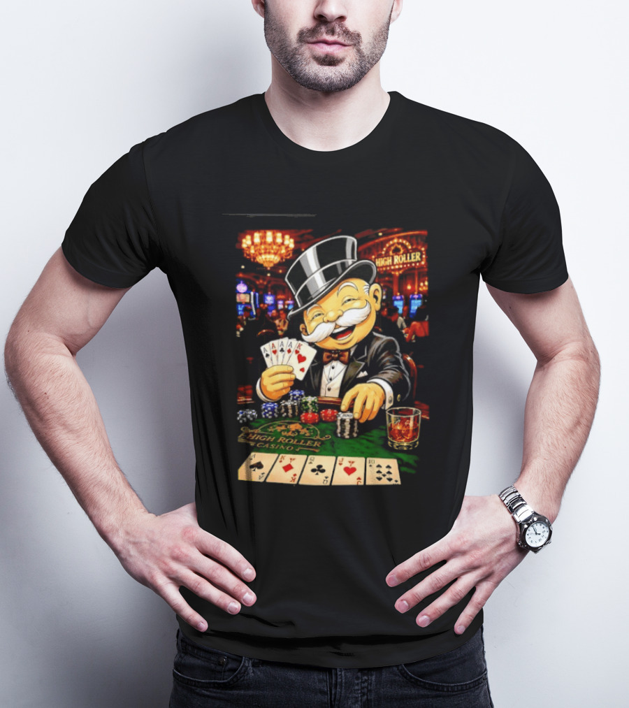 Monopoly Man High Roller Casino Cards Poker Chips T-Shirt