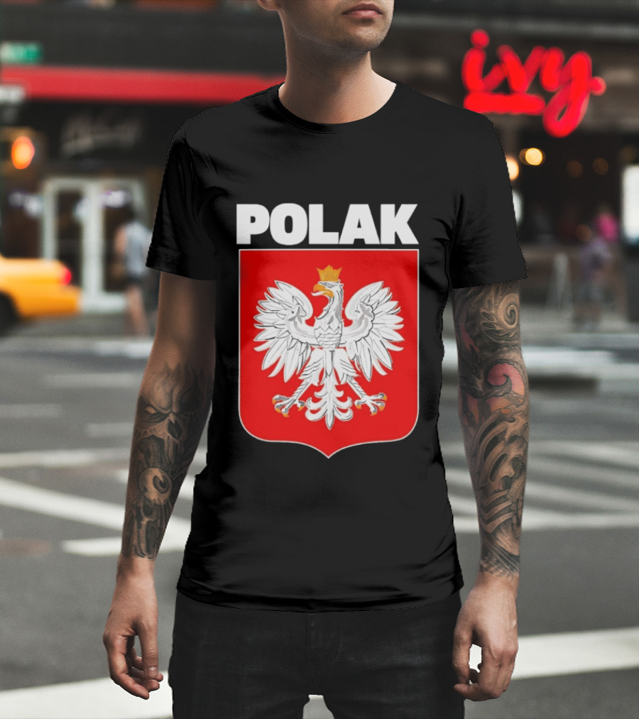 Polak Polish Eagle Emblem White Text Red T-Shirt