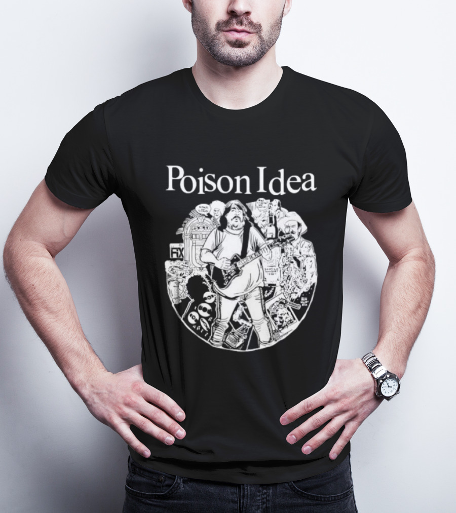 Poison Idea Jerry A Casale Portland Punk Black And White Sketch Montage T-Shirt
