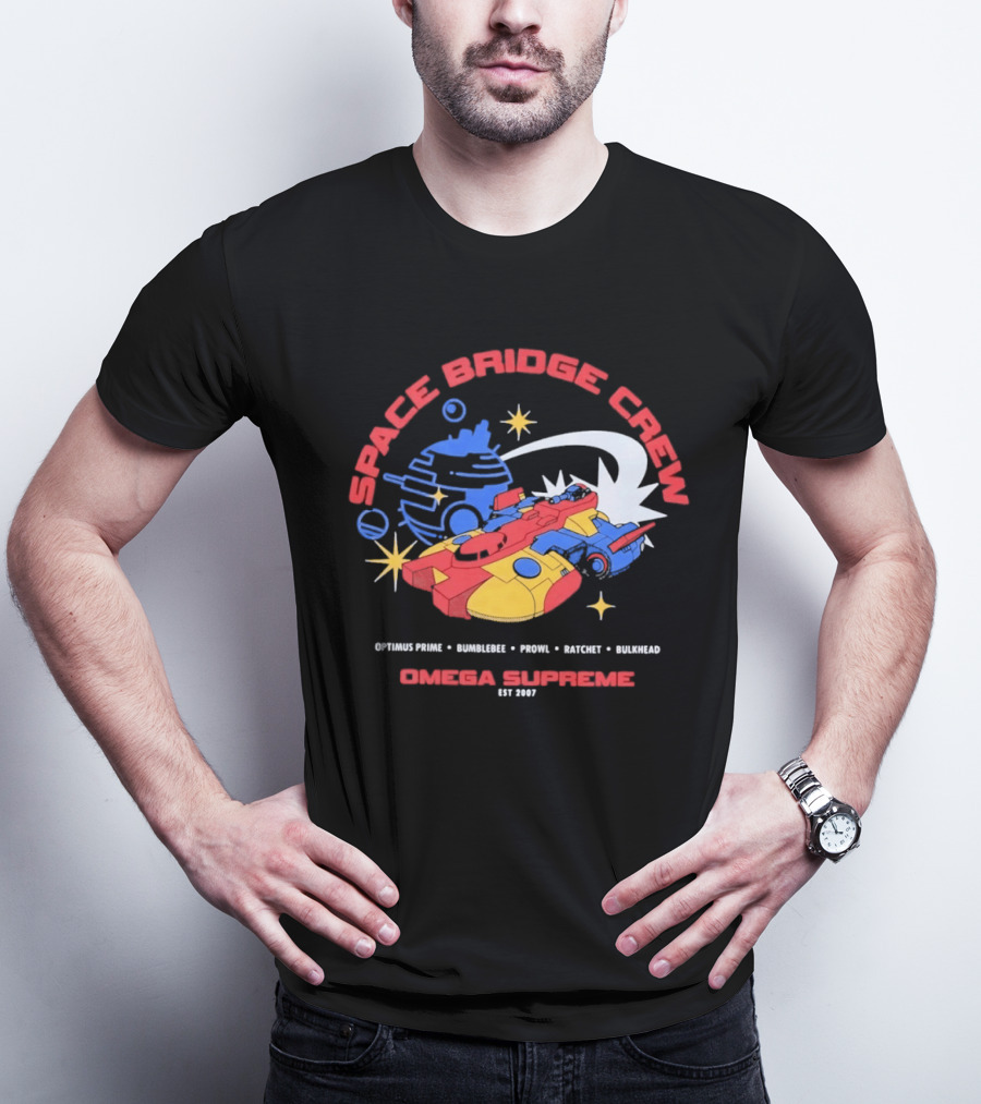 Space Bridge Crew Omega Supreme Optimus Prime Bumblebee Prowl Ratchet Bulkhead T-Shirt