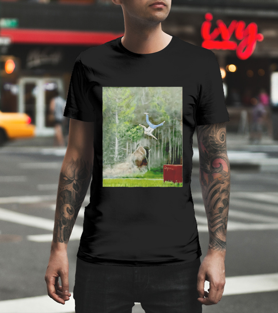 Sportman Epic Bison Attack Wildlife Painting T-Shirt